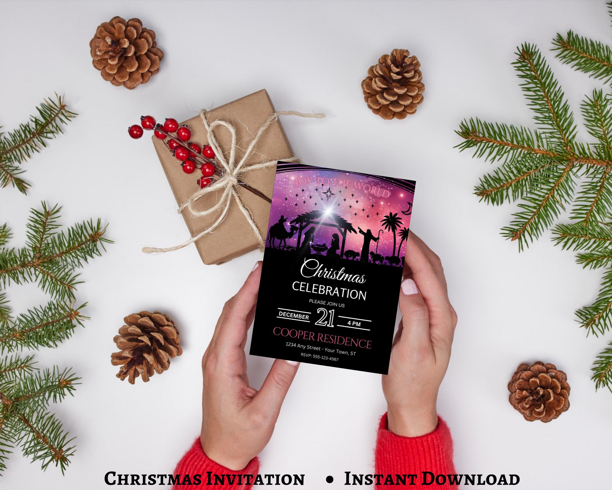 Printable Christmas Invitation Card Festive Holiday Party Inviteinstant ...