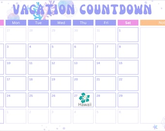 Vacation Countdown for Kids Printable Calendar Countdown to Vacation ...