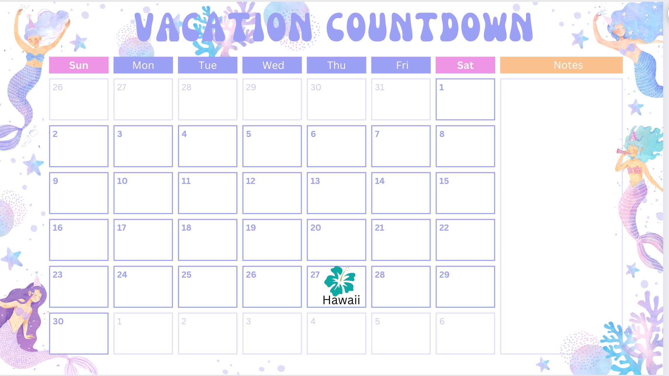 Vacation Countdown Calendar for Kids - Etsy