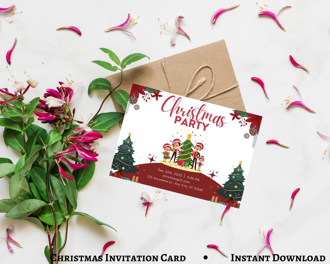 Editable Printable Christmas Invitation Card Festive Holiday Party ...