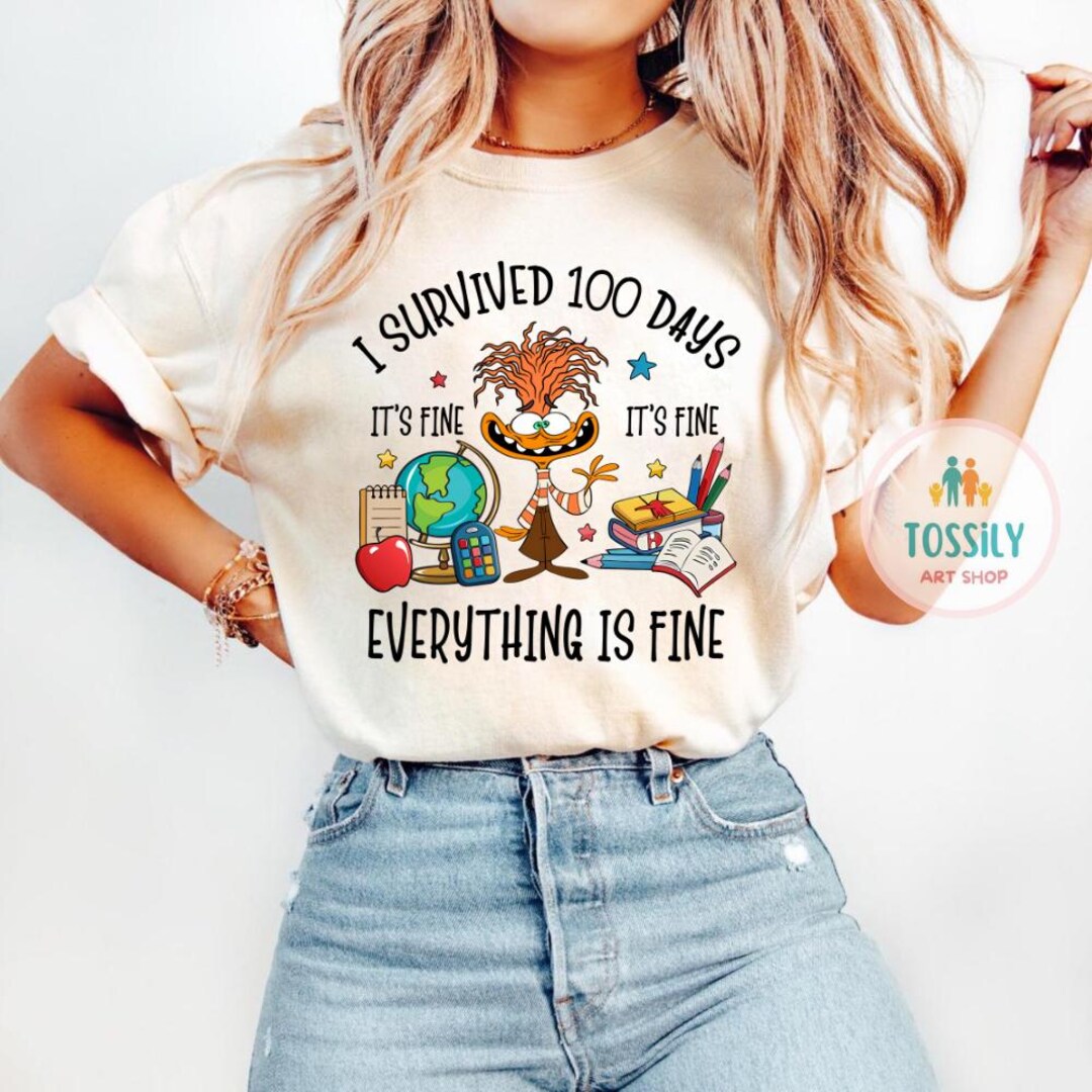 I Survived 100 Days of School Anxiety Shirt,emotions Cartoon School Tee ...