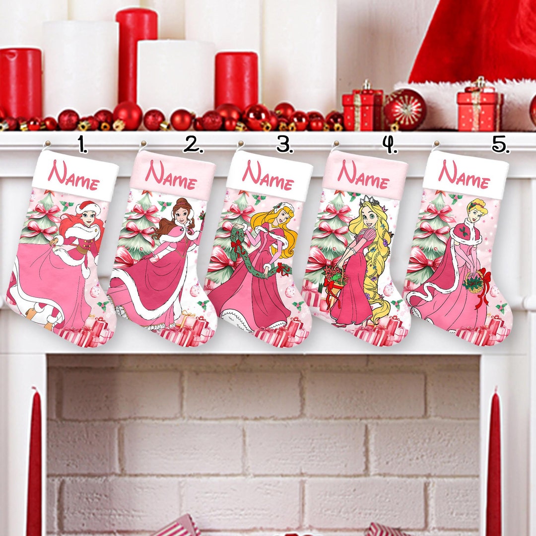 Coquette Bows Disney Princess Christmas Stockings, Girls Trip Christmas ...