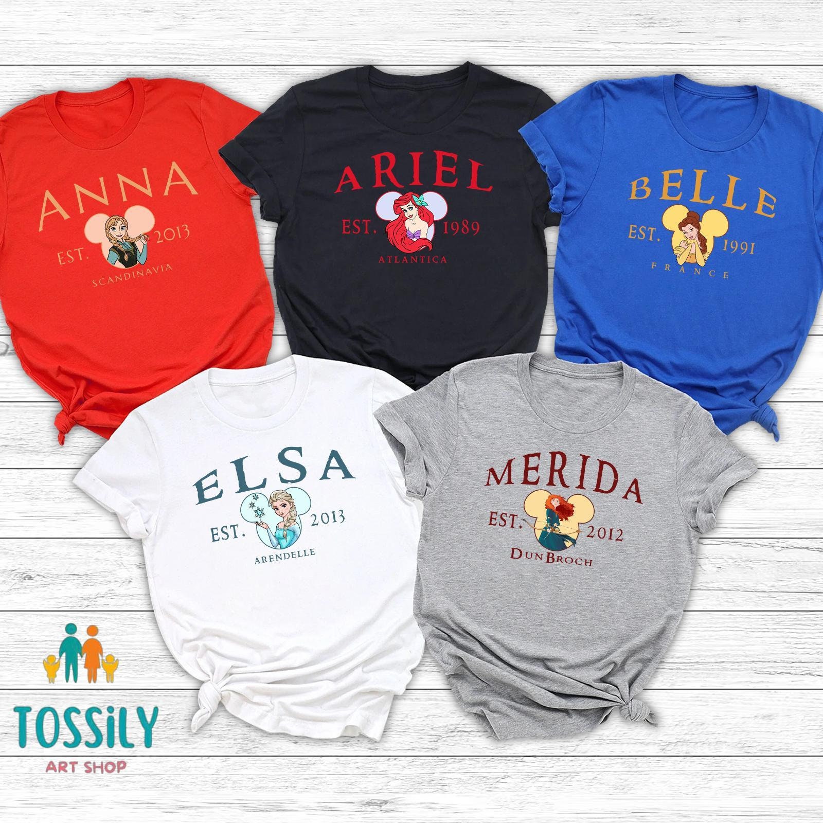 Disney Princesses Matching Family Shirt, Princess Belle Elsa Ariel ...