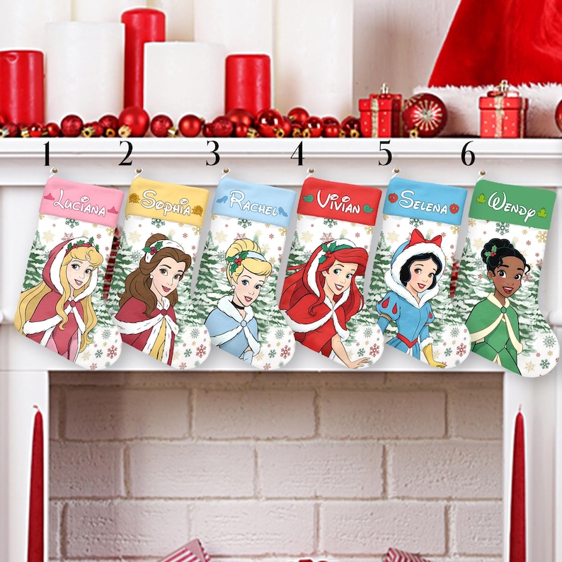 Personalized Coquette Princesses Christmas Stocking, Disney Princess ...