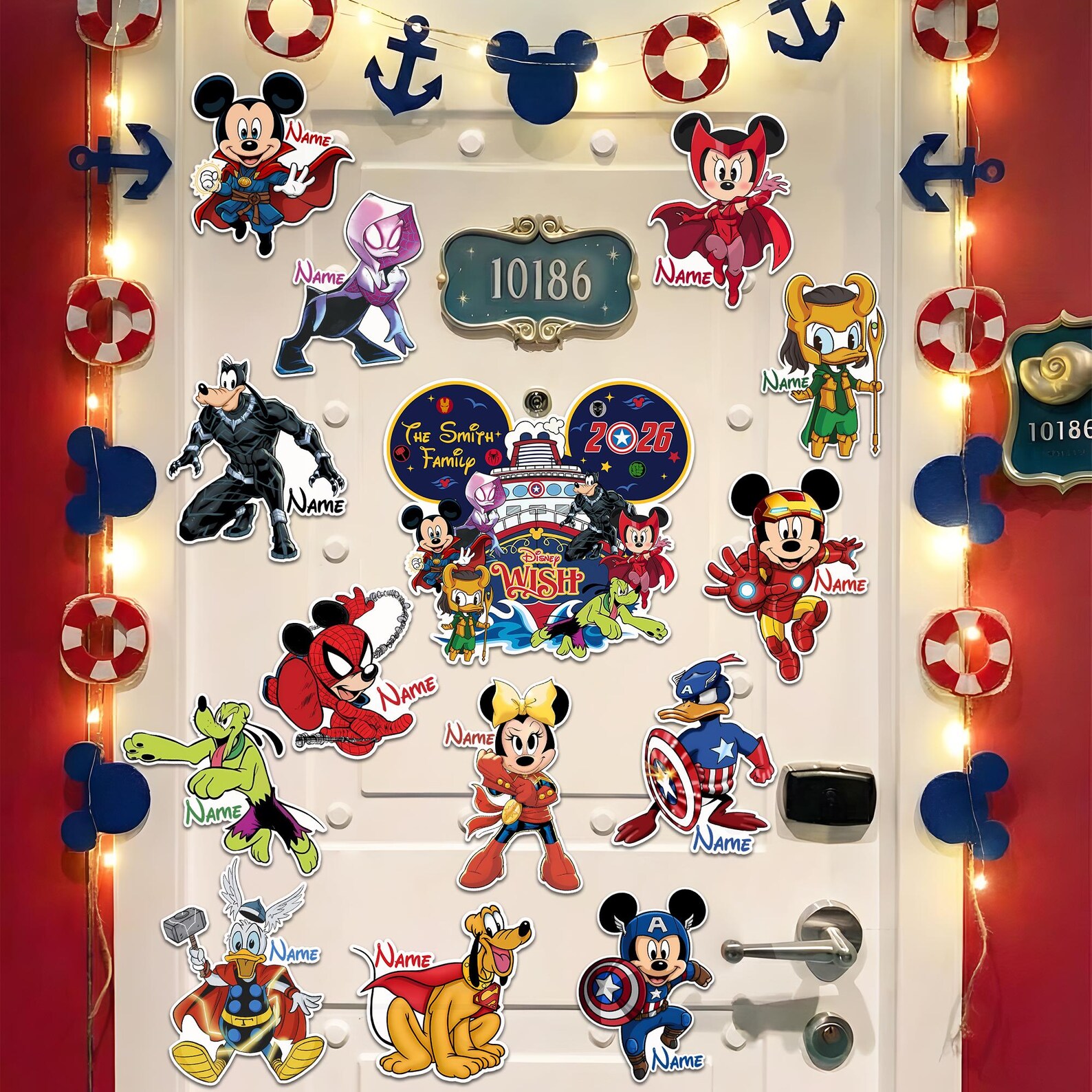 Custom Marvel Door Magnet, Personalized Avengers Cruise Decor, Super ...