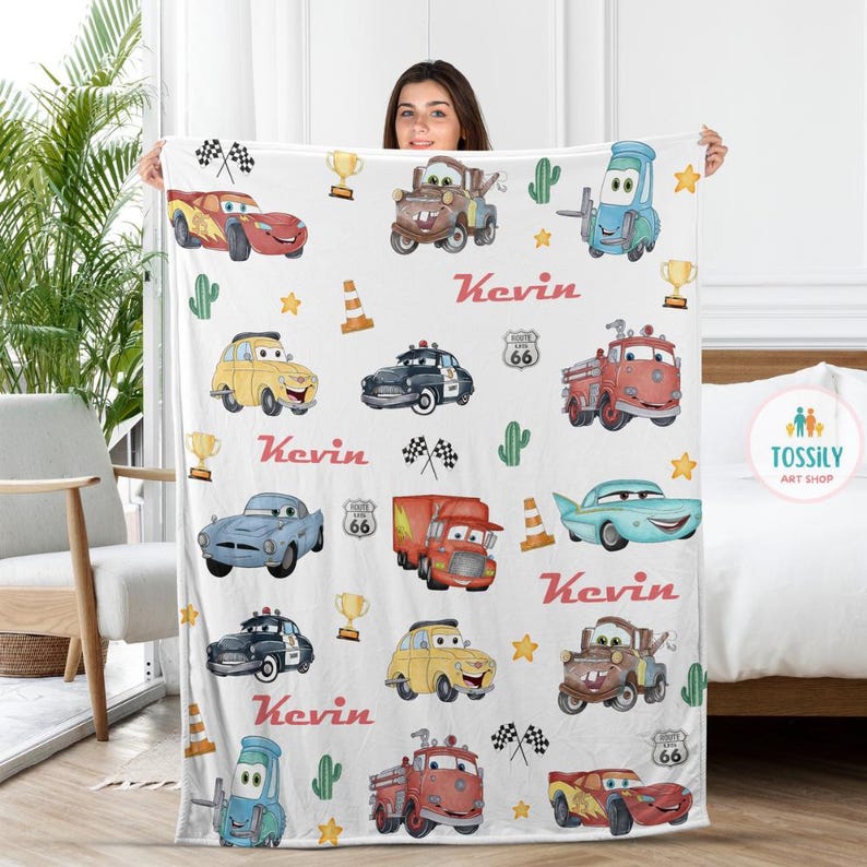 Personalized Route 66 Cars Blanket, Custom Name Disney Blanket, Kids ...