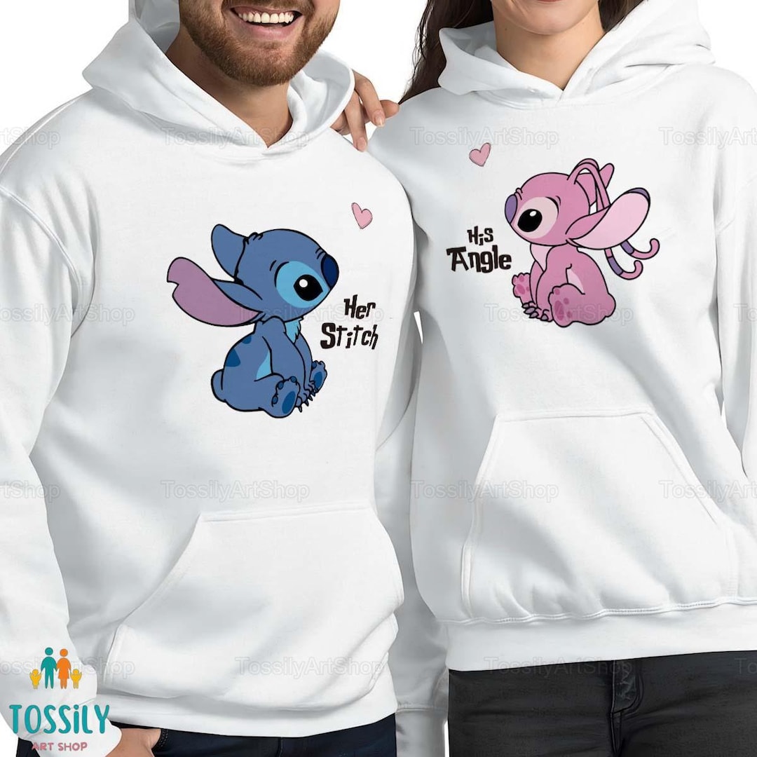Stitch Angel Shirt, Her Stitch His Angel Couple Tee, Valentine Matching ...