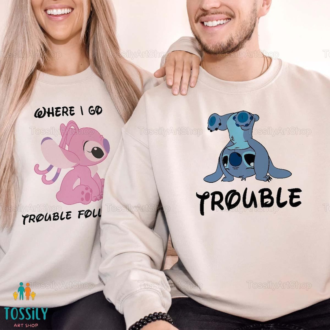 Stitch Angel Couple Shirt, Where I Go Trouble Follows Tshirt, Valentine ...