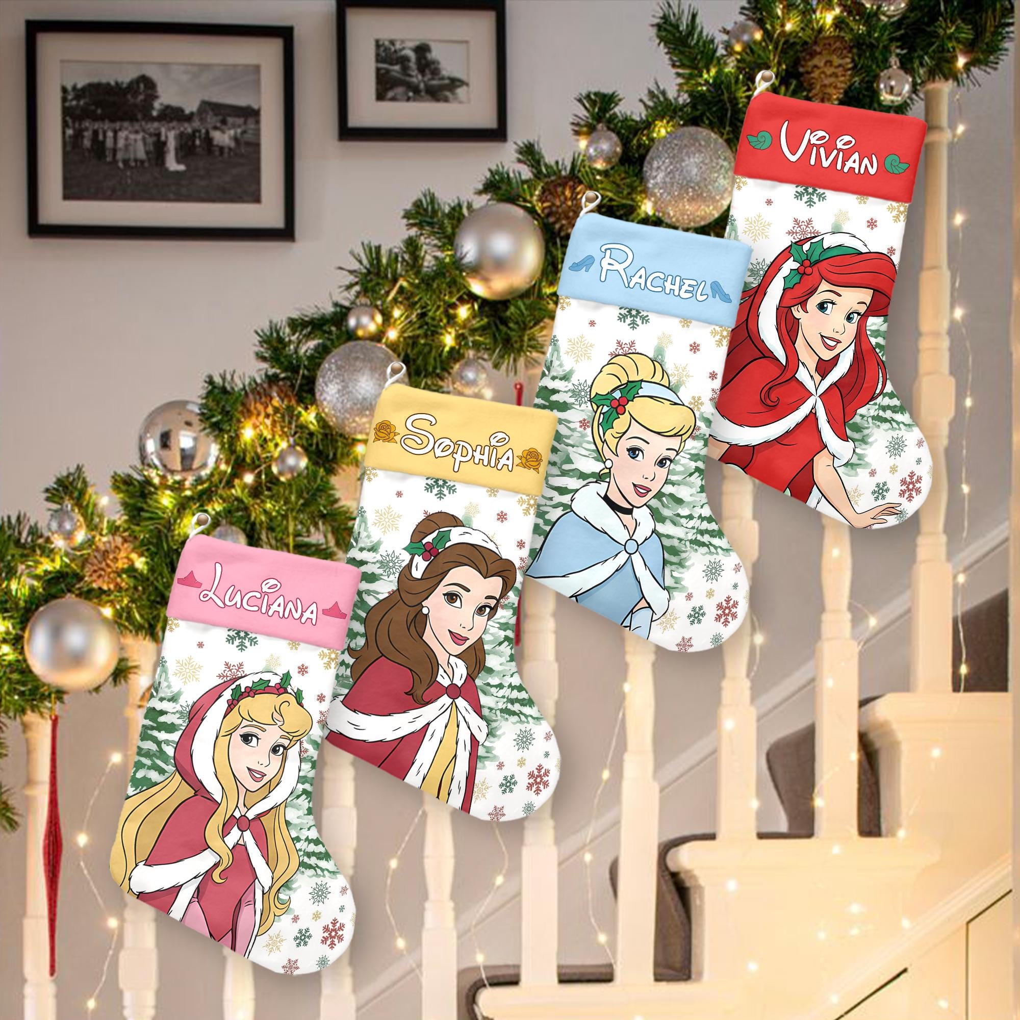 Personalized Coquette Princesses Christmas Stocking, Disney Princess ...