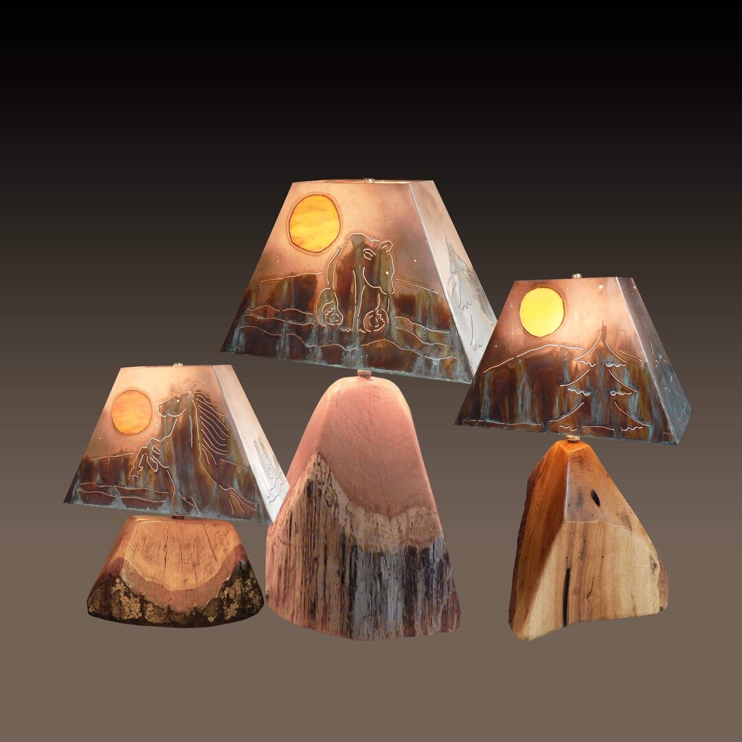 Rustic Log Lamp With Copper Shade - Etsy