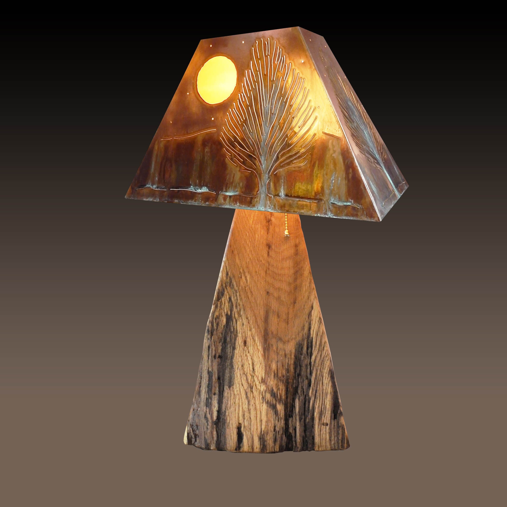 Rustic Log Lamp With Copper Shade - Etsy