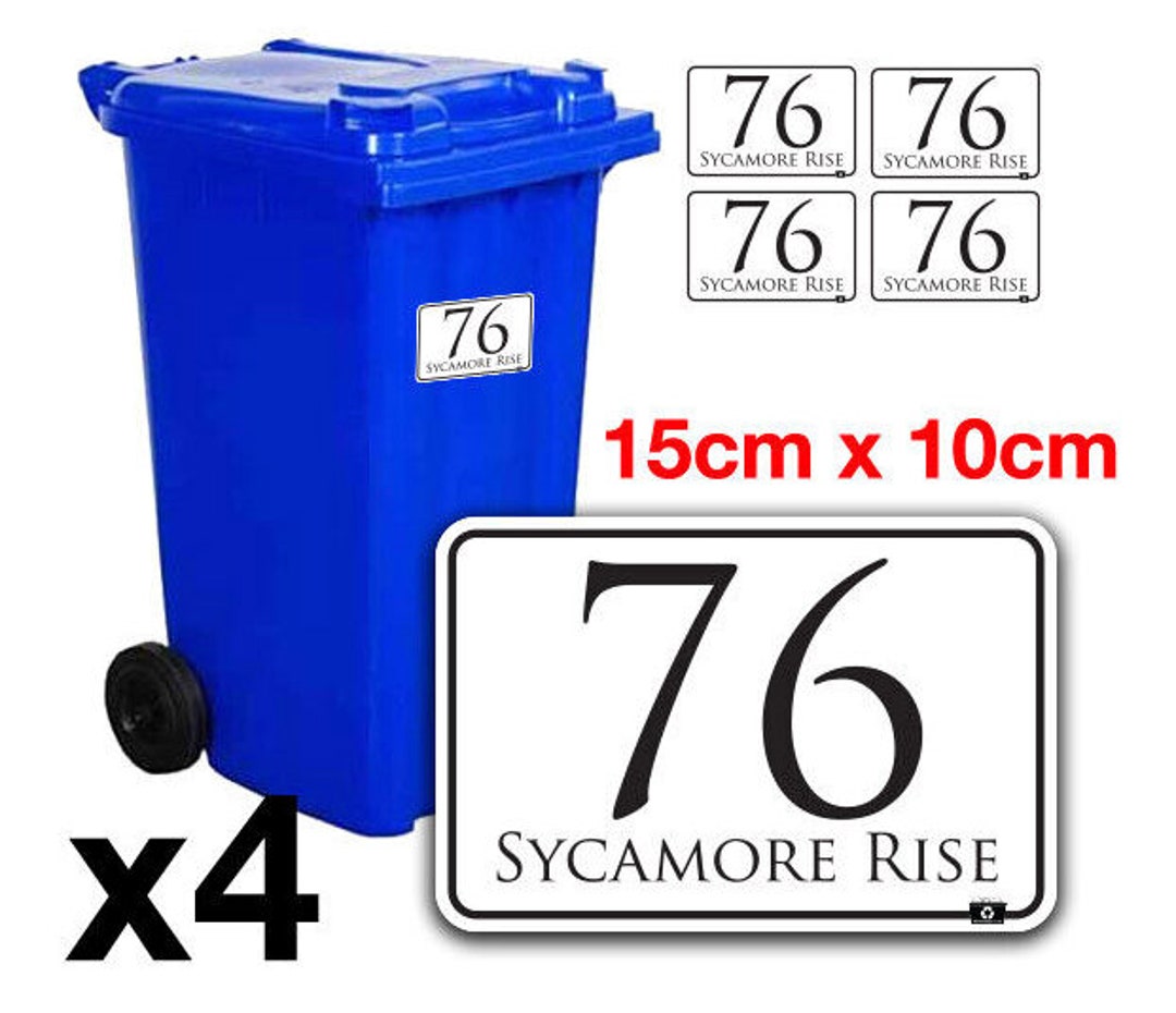 Wall Plaques | Wheelie Trash Bin Number Stickers Labels - Full Set of 4 ...