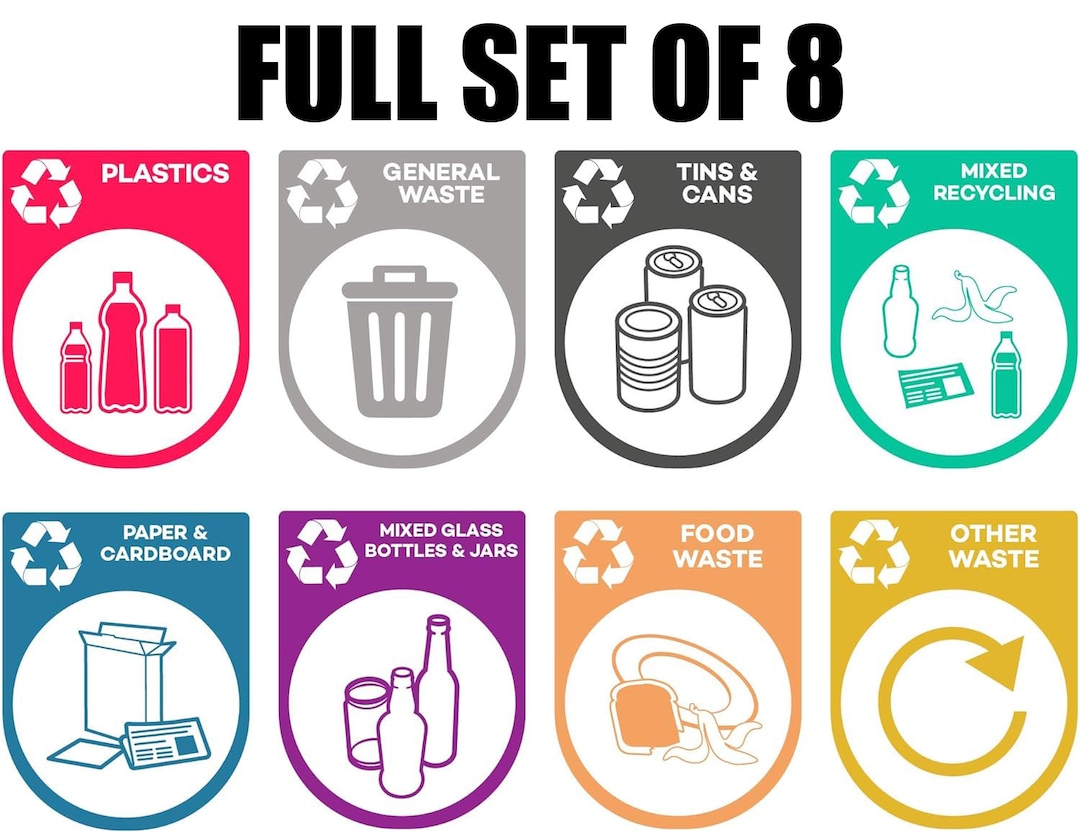 K Smart Sign | Mixed Set of Recycling Bin Sign Sticker Labels - Full ...