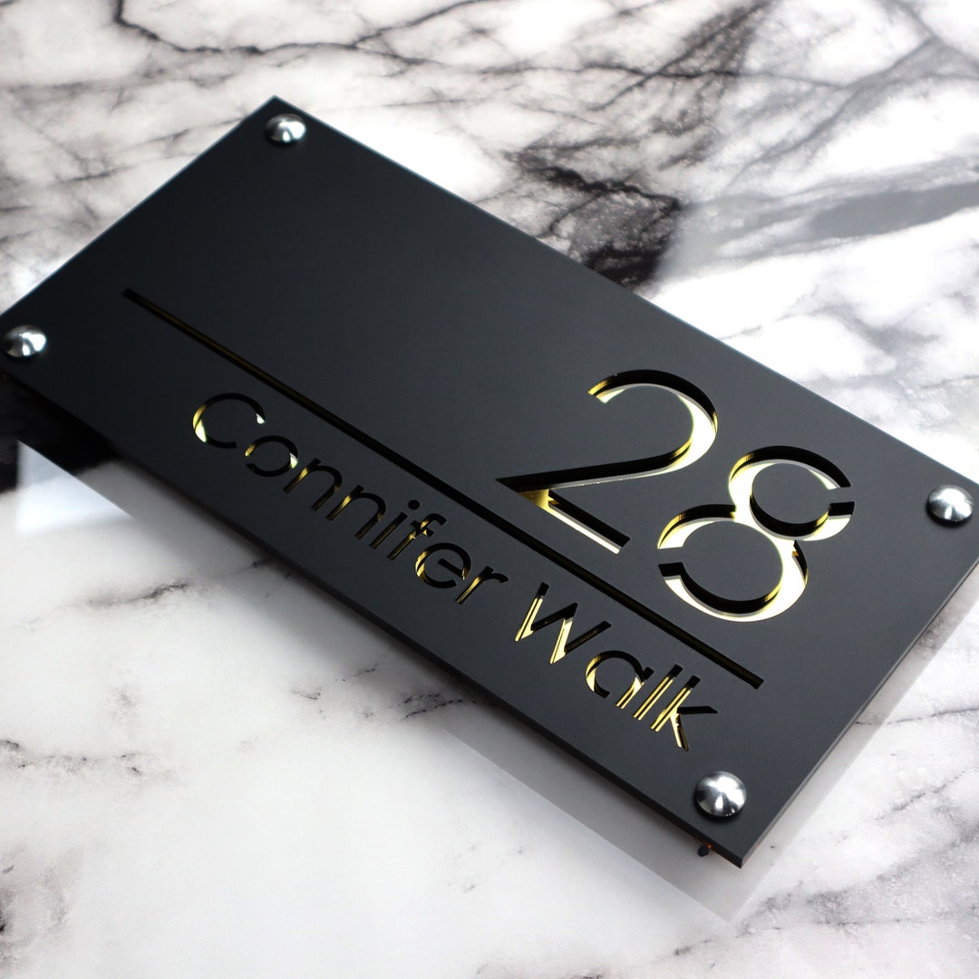 House Wall Plaques UK | Luxe A4 | House Wall Plaque | Matt Black & Gold ...
