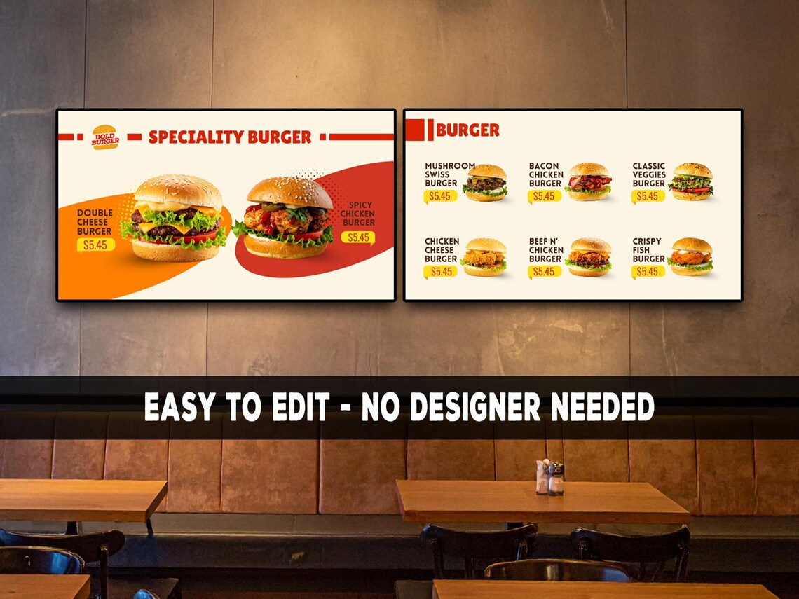Modern Burger Restaurant Fast Food Editable Menu Template for 4K ...