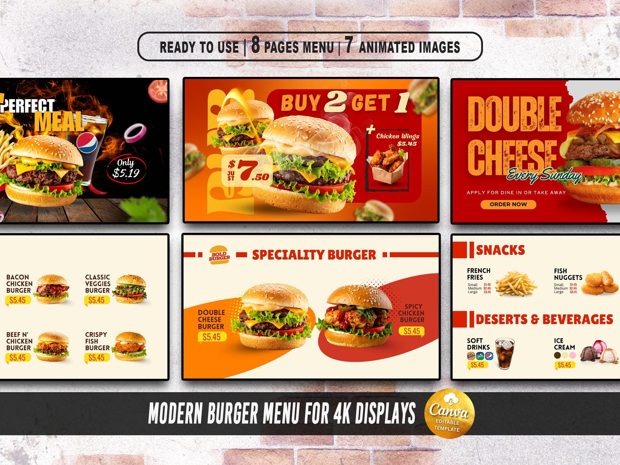 Modern Burger Restaurant Fast Food Editable Menu Template for 4K ...