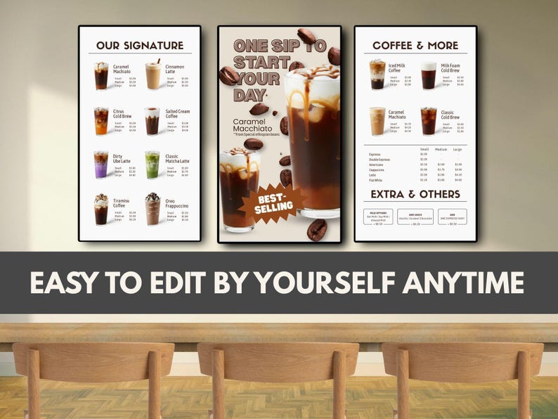 Aesthetic Cafe Menu for 4K Vertical Displays, Minimalistic Coffee Shop ...
