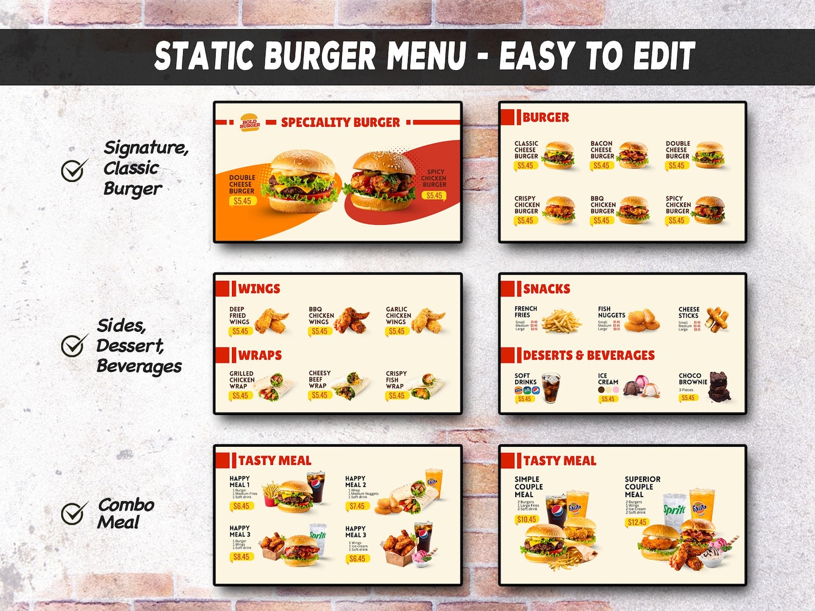 Modern Burger Restaurant Fast Food Editable Menu Template for 4K ...