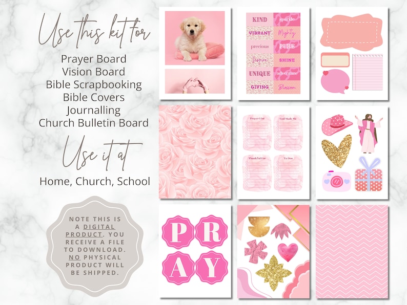 Christian Kids Vision Board, Printable Prayer Board Kit, Pink Theme for ...