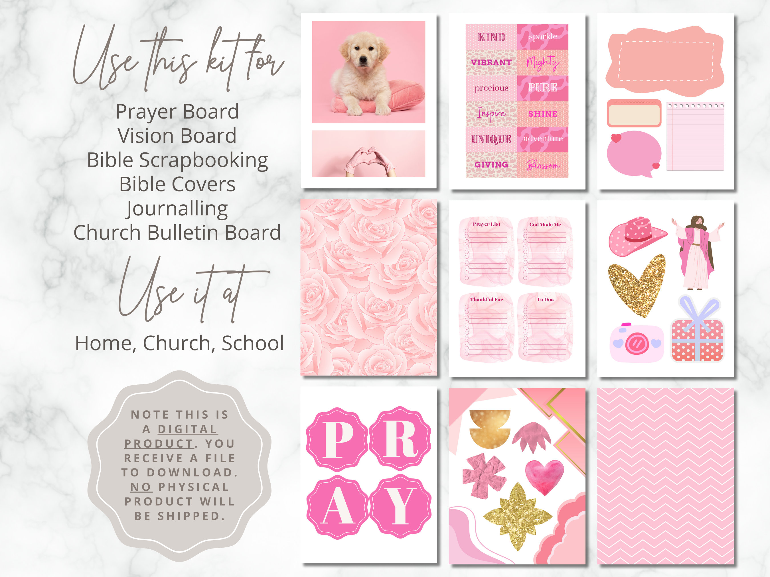 Christian Kids Vision Board, Printable Prayer Board Kit, Pink Theme for ...