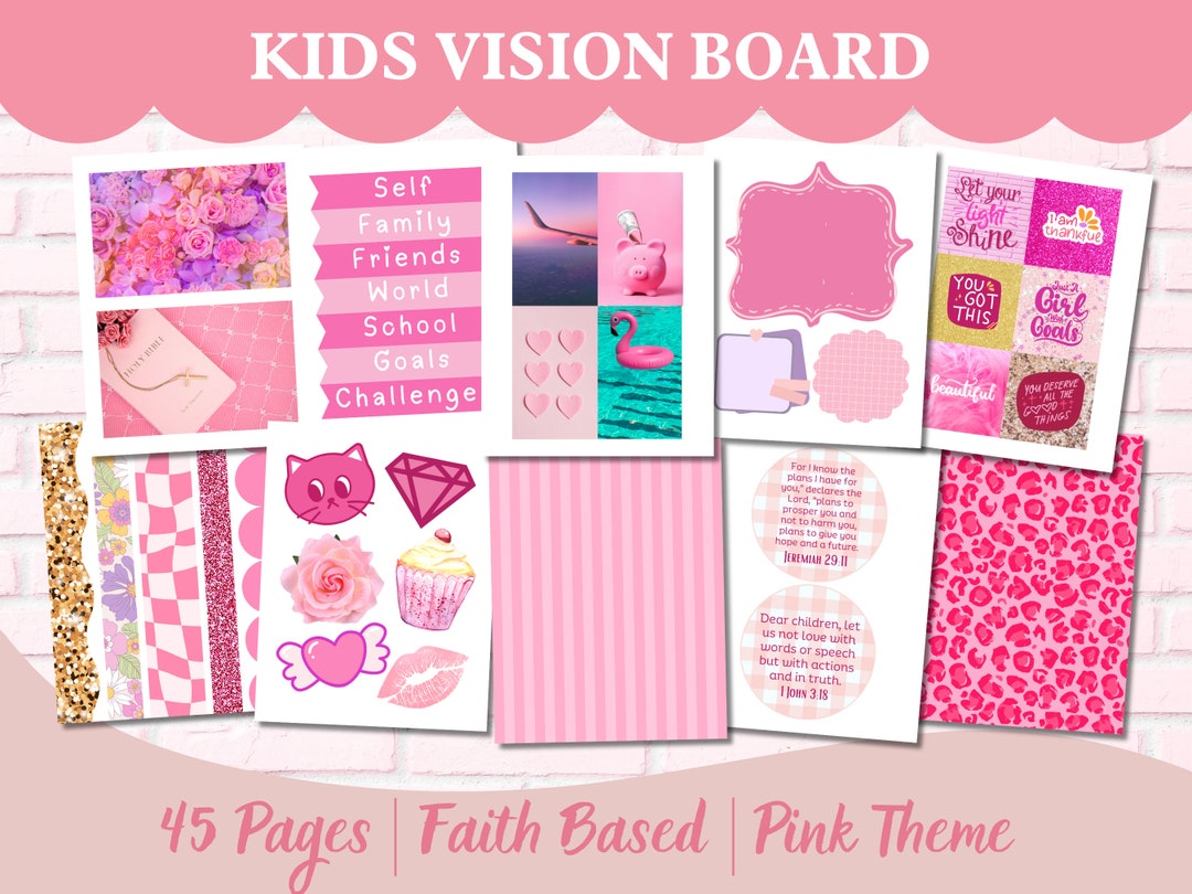 Christian Kids Vision Board, Printable Prayer Board Kit, Pink Theme for ...