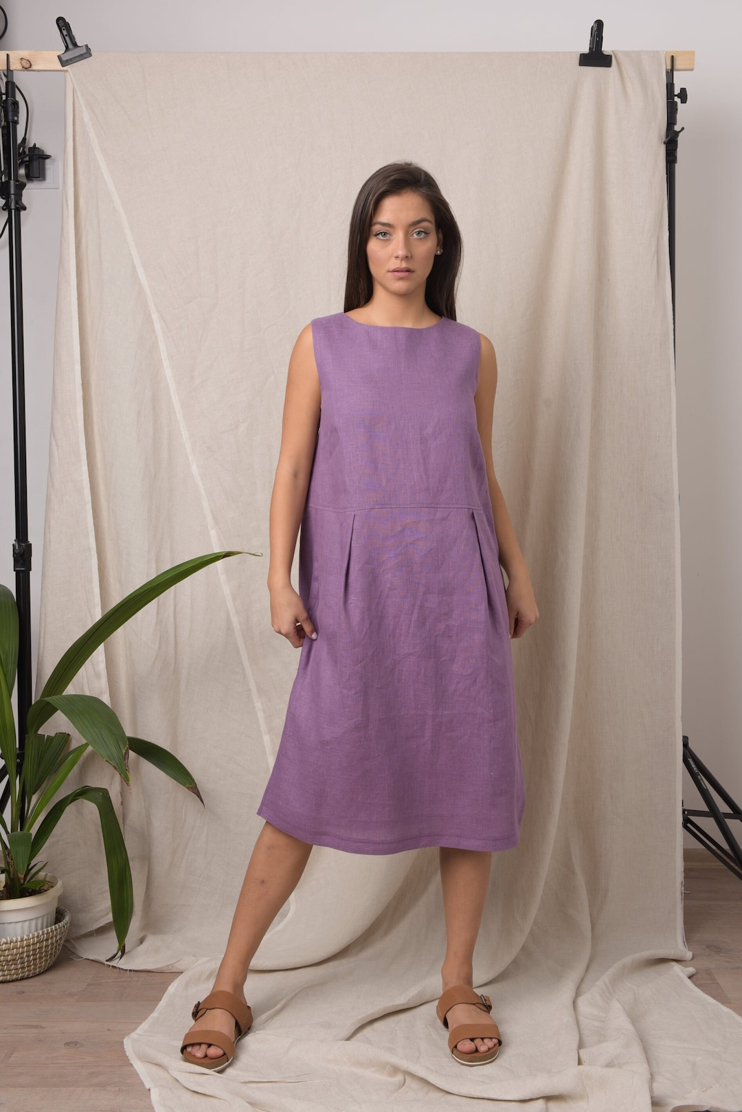 Purple Linen Dress / Linen Midi Dress / Purple Summer Dress / Linen ...