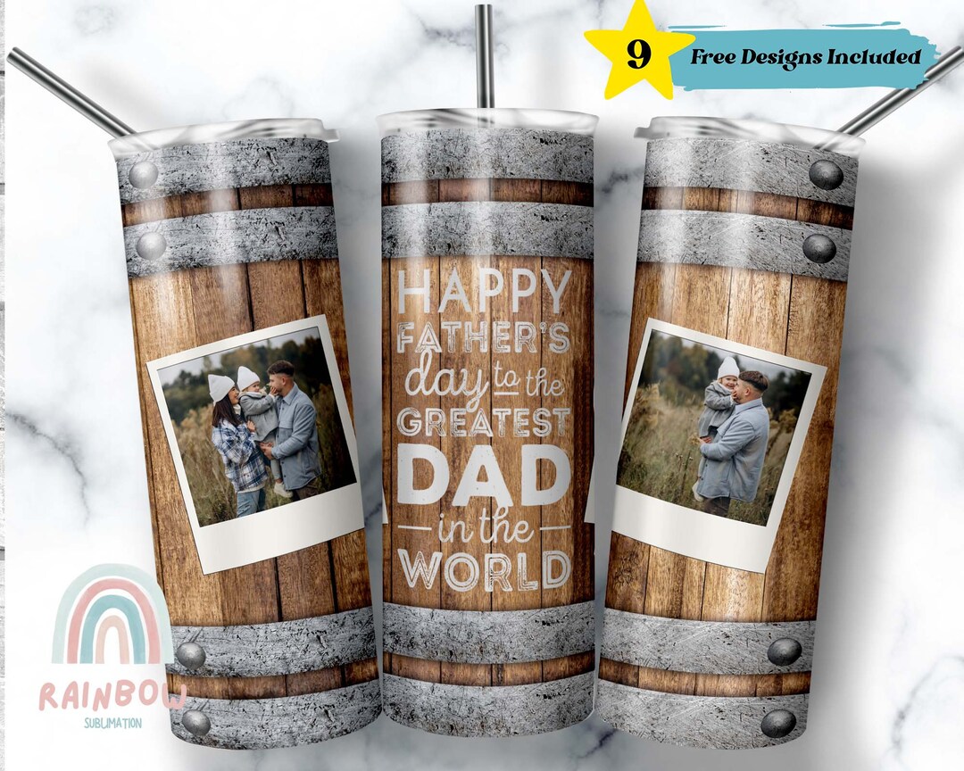 Father's Day Tumbler Wrap, Dad Wood Photo Frame Tumbler, Best Dad ...