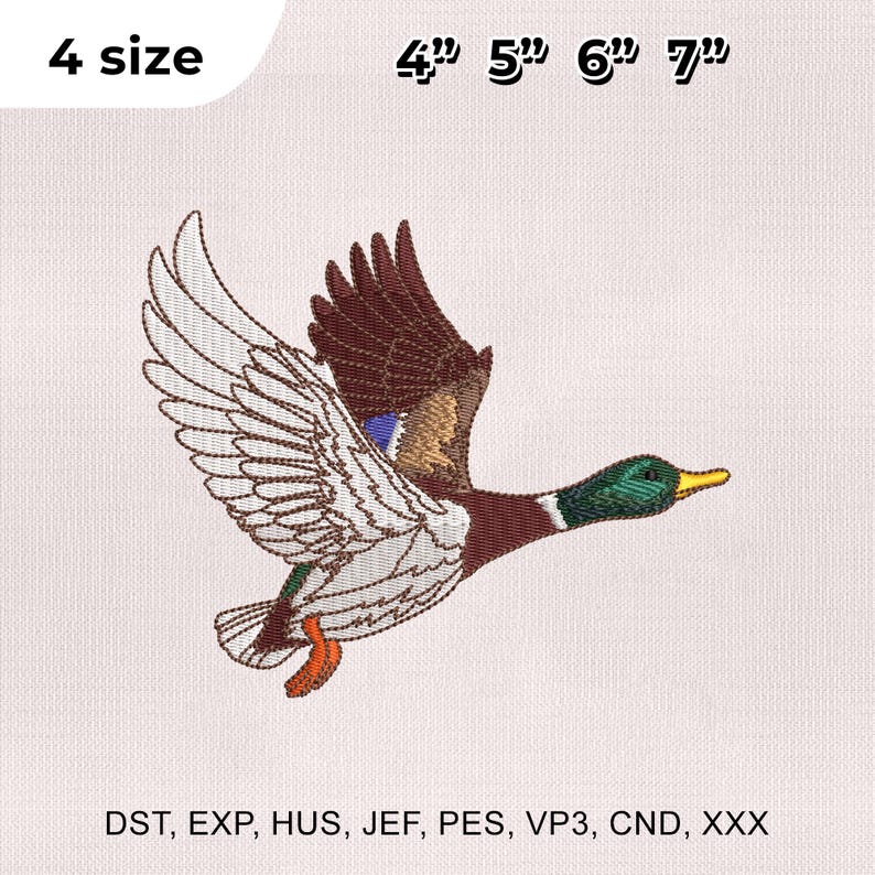 4 Size Mallard Duck Embroidery Design, Duck Embroidery File, Mallard ...