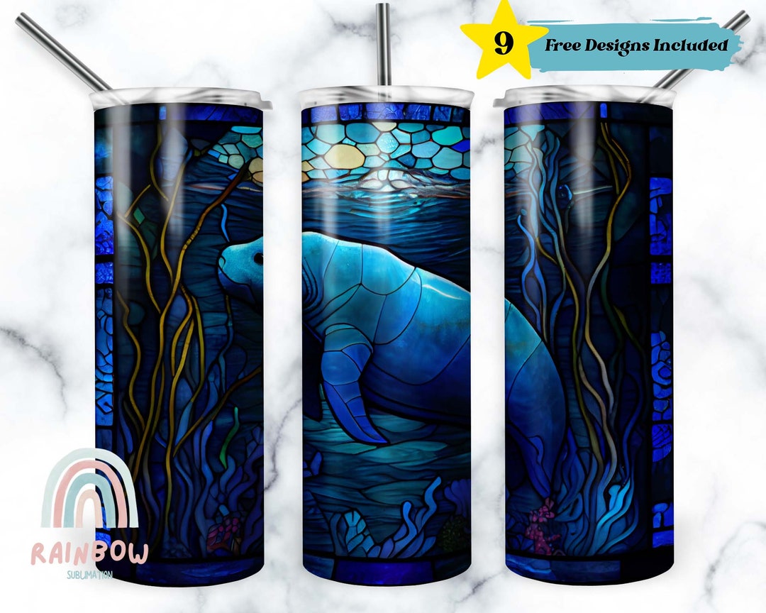 Stained Glass Manatee Tumbler Wrap, Manatee Tumbler Design, Sublimation ...