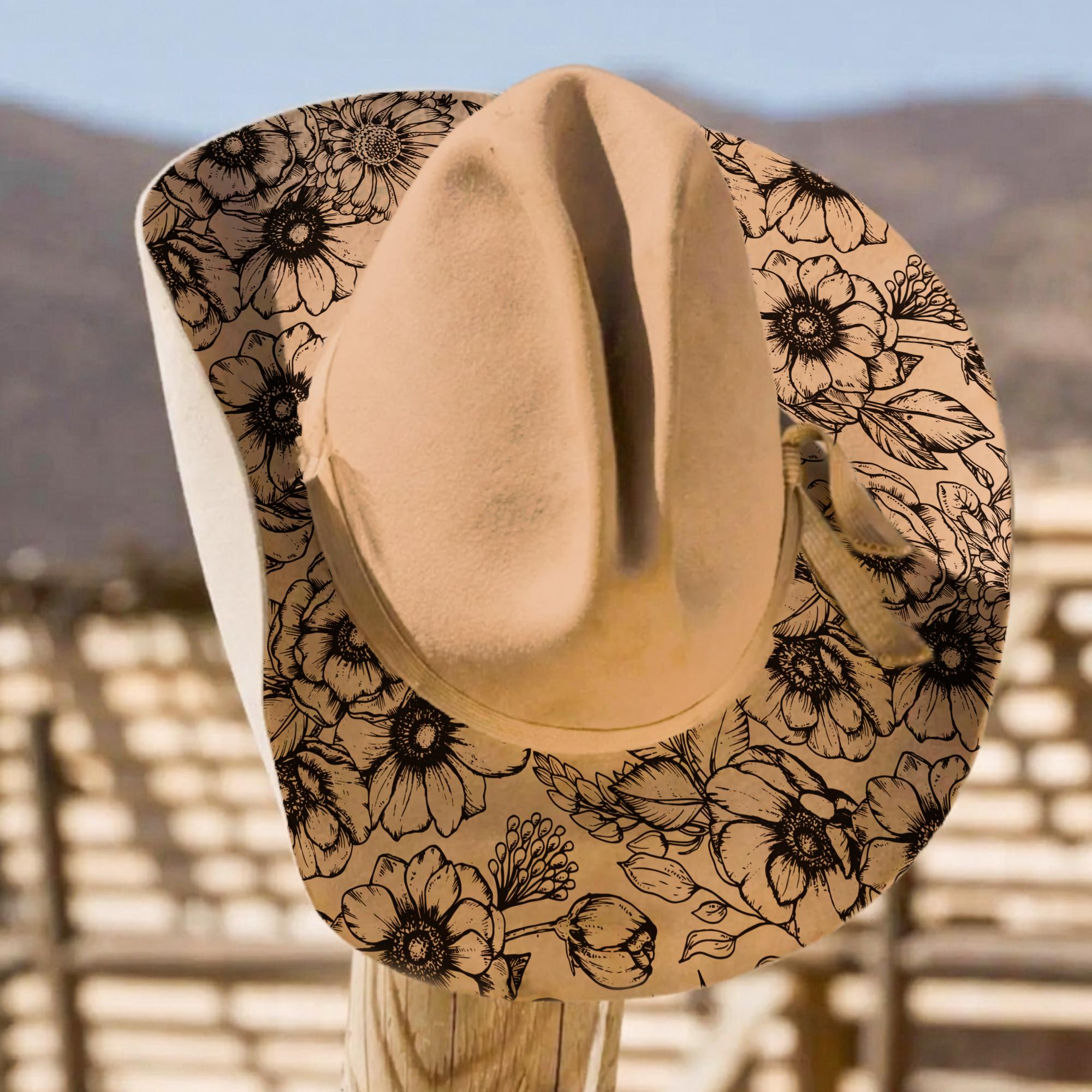 Flower Wide Brim Hat Laser Engraving SVG, Floral Hat Laser Svg ...