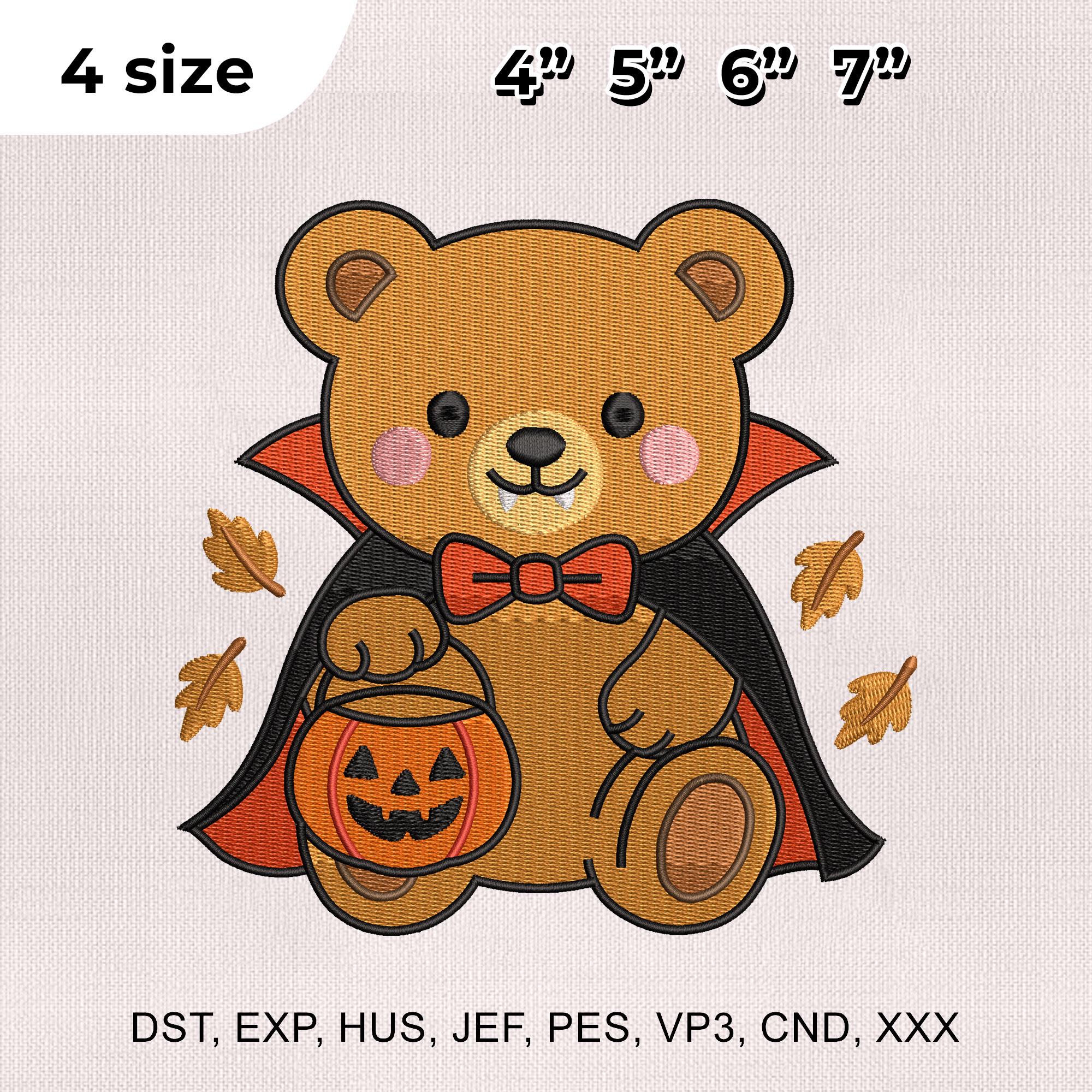 4 Sizes Halloween Bear Embroidery Design, Cute Bear Embroidery Design ...