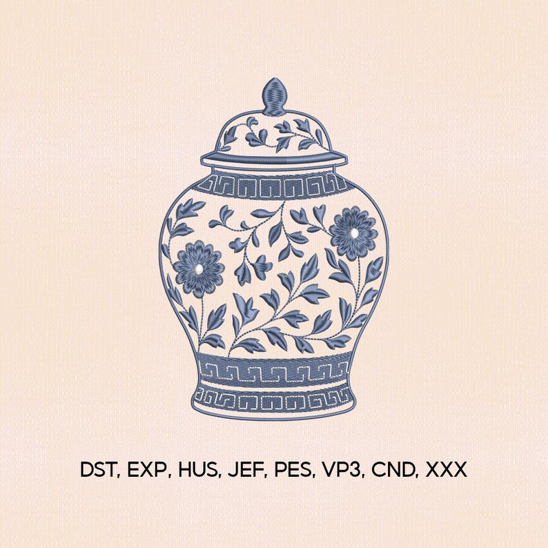5 Size Ginger Jar Embroidery Design, Blue and White Ginger Jar ...