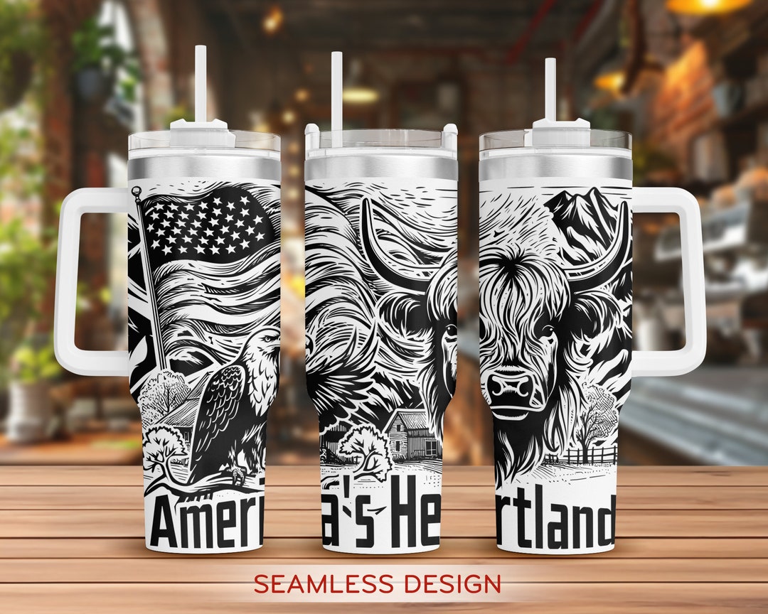 Highland Cow Tumbler Laser Svg, American Heartland 40oz Tumbler Full ...