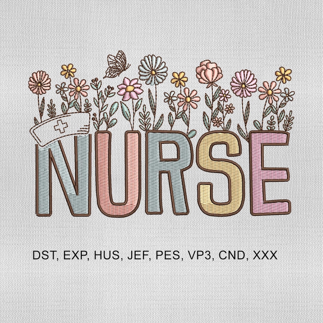 4 Sizes Floral Nurse Embroidery Design, Nurse Embroidery Design, Nurse ...