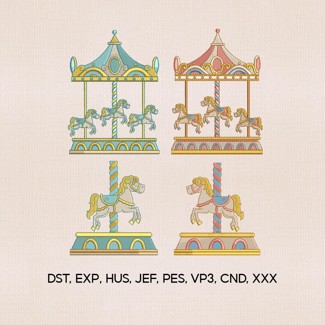 4 Carousel Horse Circus Embroidery Design Bundle, Carousel Horse ...