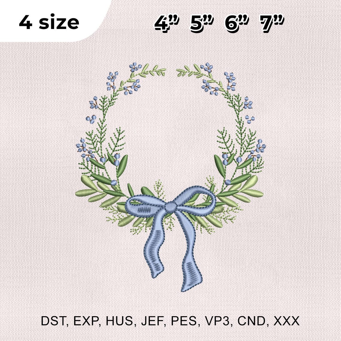 4 Size Blueberry Wreath With Blue Bow Embroidery Design, Monogram Frame ...