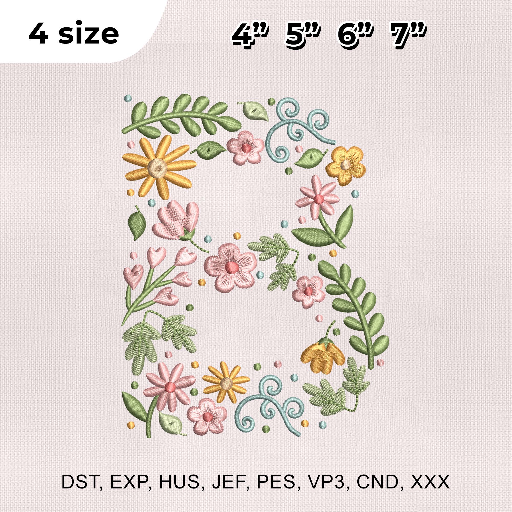 4 Size Vintage Floral Letters Embroidery Font Bundle,machine Embroidery ...