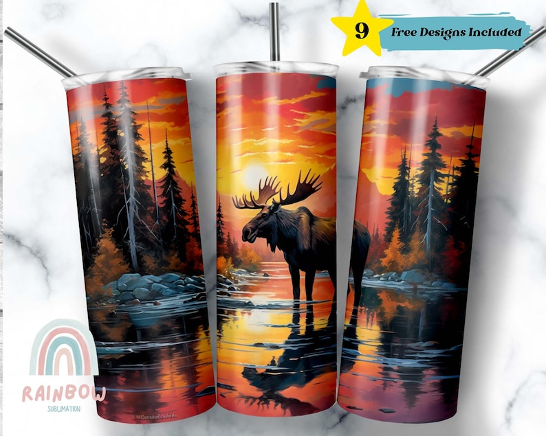 Moose Painting Tumbler Wrap Bull Moose Tumbler Design - Etsy