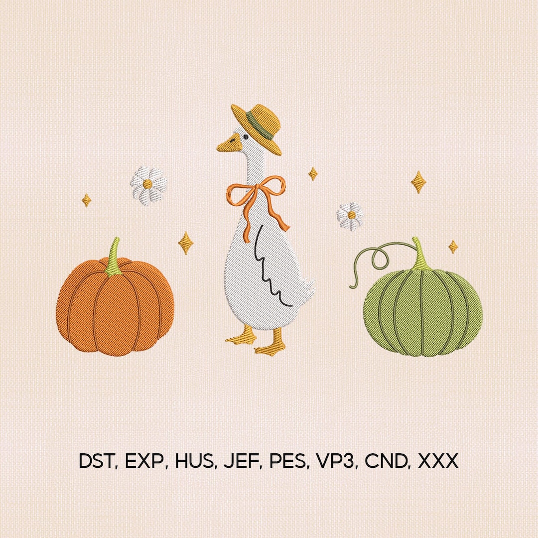 5 Size Goose Pumpkin Embroidery Design, Fall Goose Embroidery Design ...