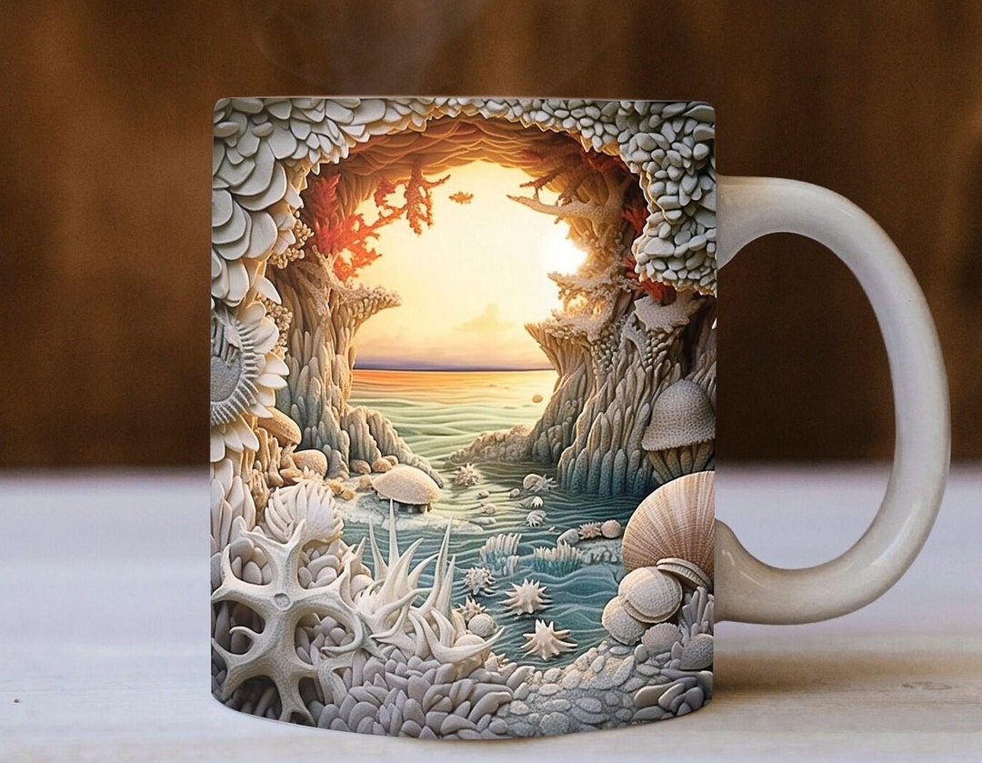 3D Beach Landscape Mug, Beach Mug Design, 3D Mug, 11oz Mug & 15oz Mug ...