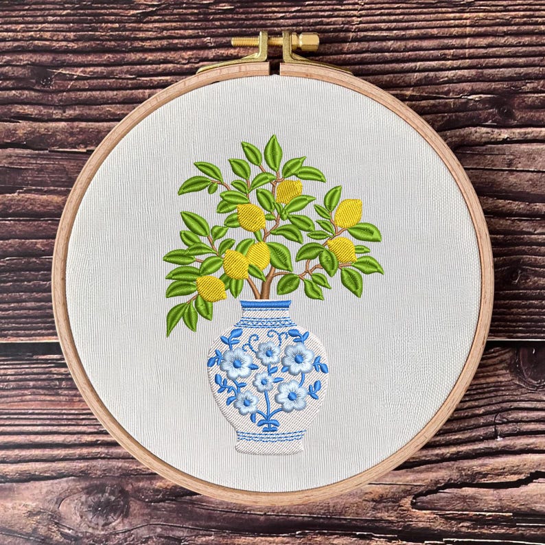 4 Sizes Chinoiserie Lemon Tree Embroidery Design, Fruit Embroidery ...
