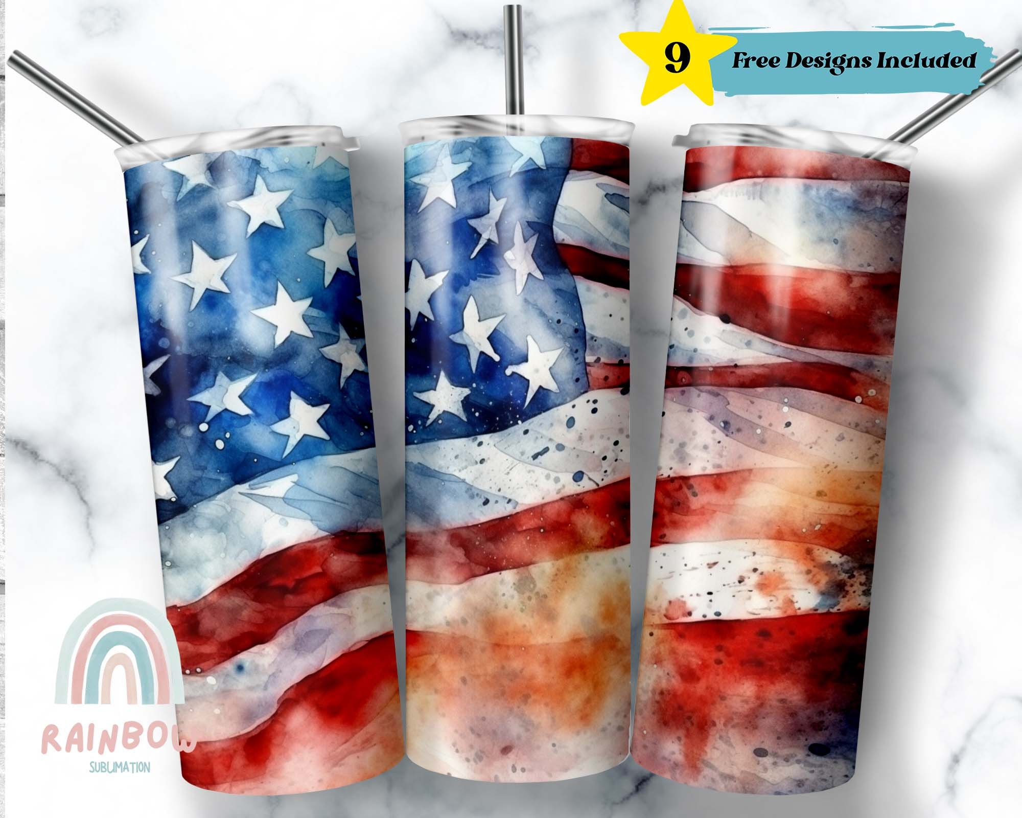 Watercolor American Flag Tumbler Wrap Patriotic Tumbler 4th - Etsy