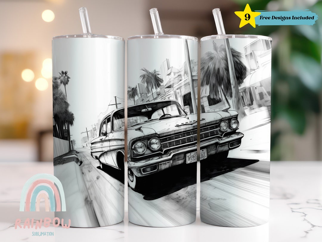 Ink Sketch Lowrider Car Tumbler Wrap, Retro Car Tumbler Design ...