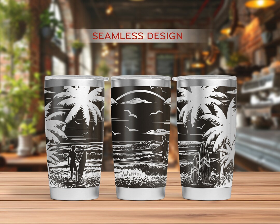 Surfing Tumbler Laser Svg, Beach 20oz Tumbler Full Wrap Laser Svg ...