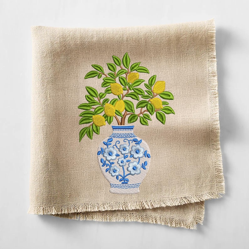 4 Sizes Chinoiserie Lemon Tree Embroidery Design, Fruit Embroidery ...