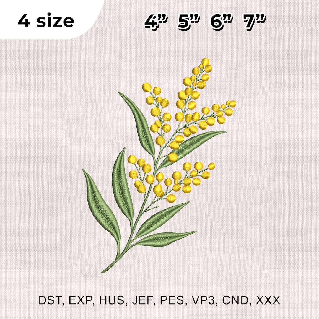 4 Size Wattle Embroidery Design, Flower Embroidery Design, Embroidery ...