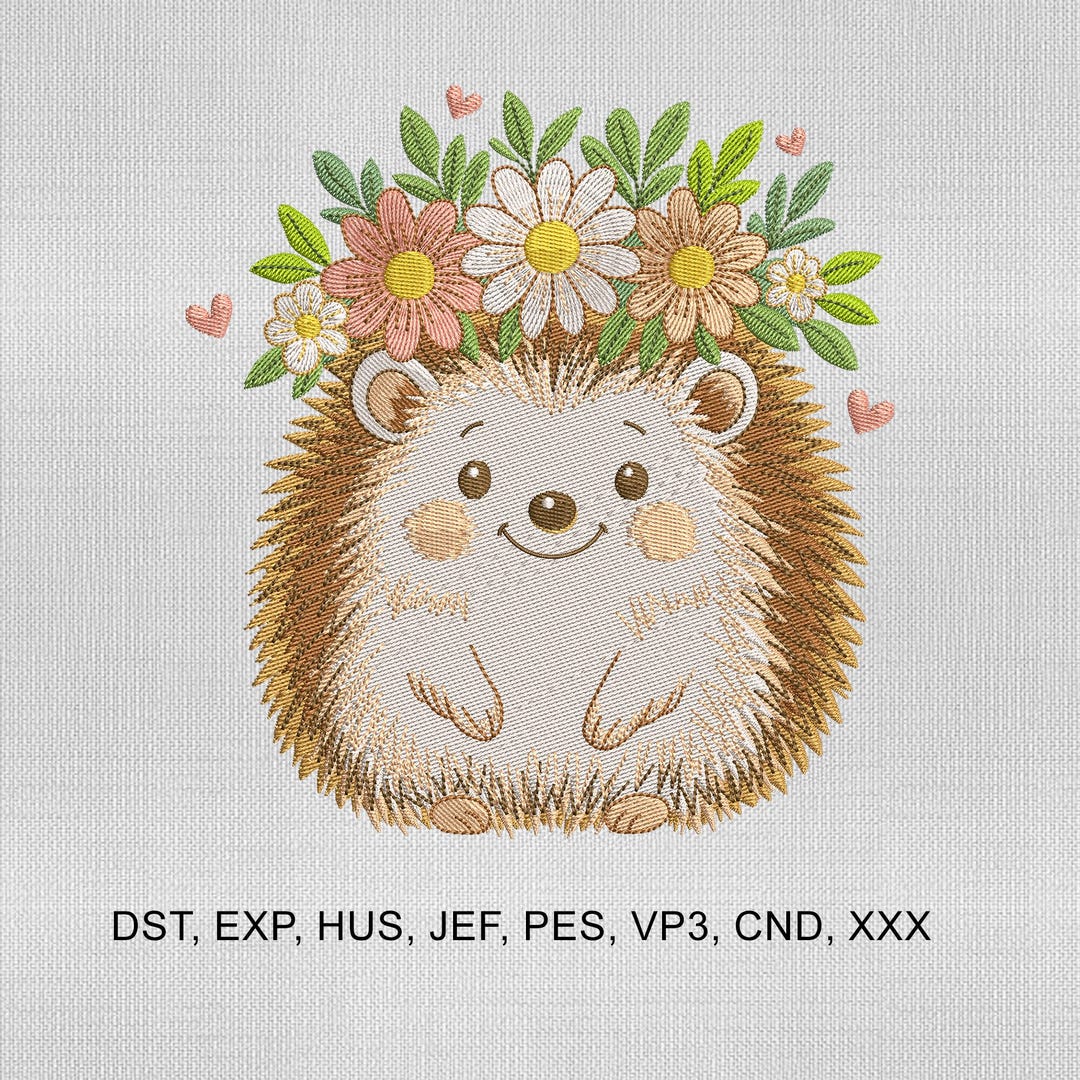 5size Cute Hedgehog Embroidery Design, Hedgehog Embroidery File, Flower ...