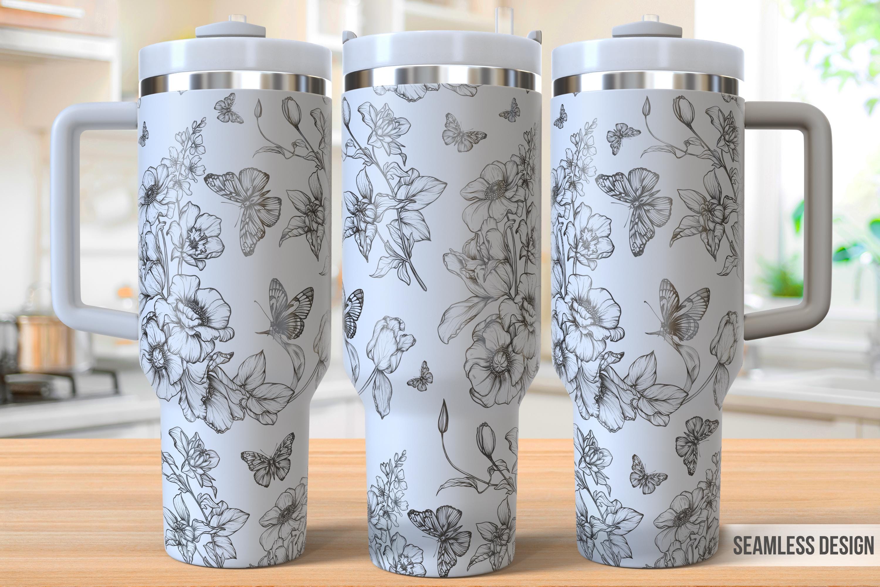 Florals and Butterflies 40oz Tumbler Laser Engraving Wrap, Tumbler Wrap ...