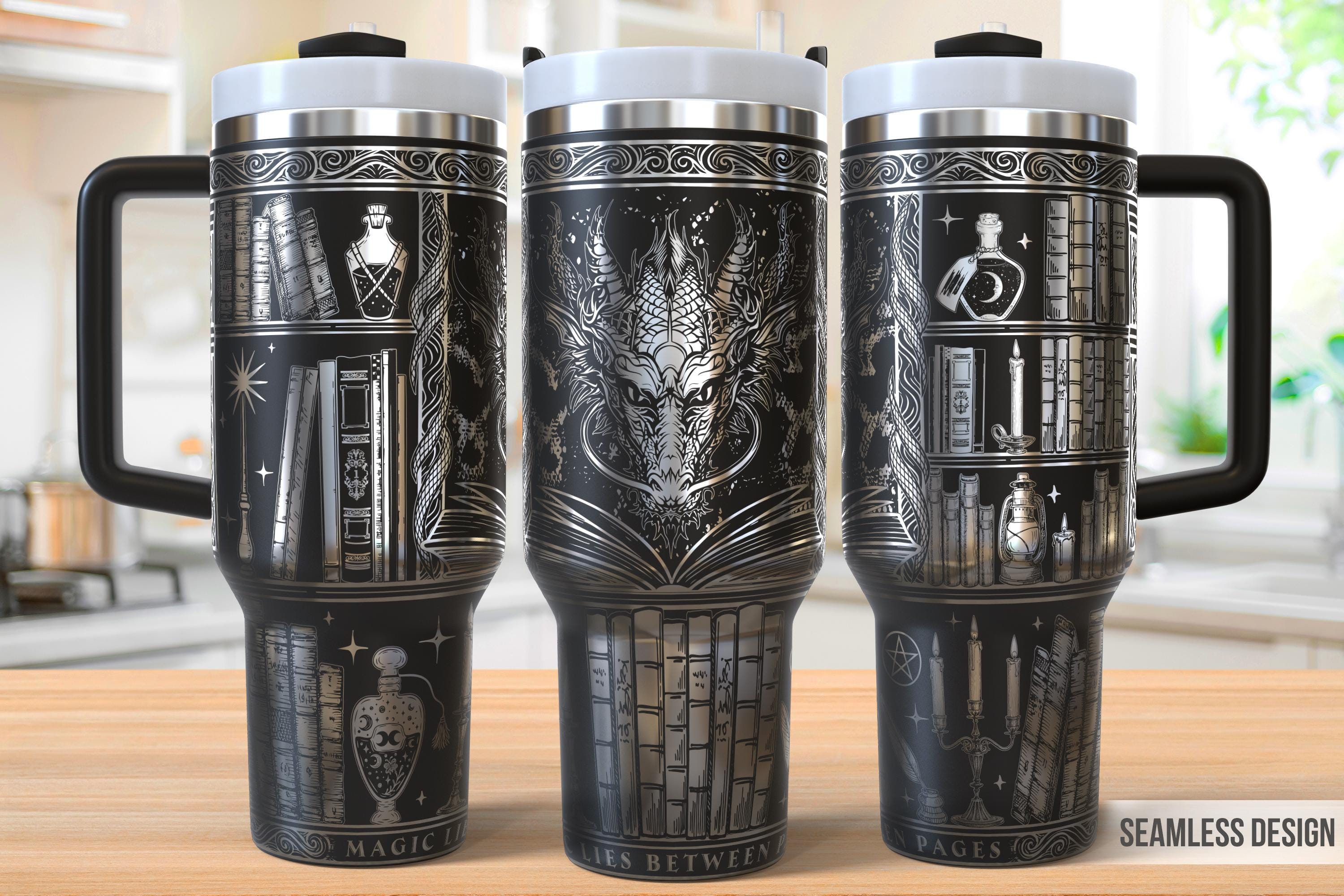 Dragon & Book 40oz Tumbler Laser Engraving Wrap, Dragon Tumbler Wrap ...