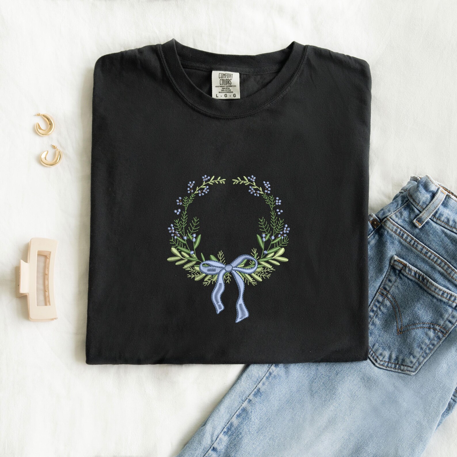 4 Size Blueberry Wreath With Blue Bow Embroidery Design, Monogram Frame ...